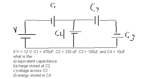 Solved If V = 12 V, C1 = 470uF. C2 = 330 uF, C3 = 100uf. | Chegg.com