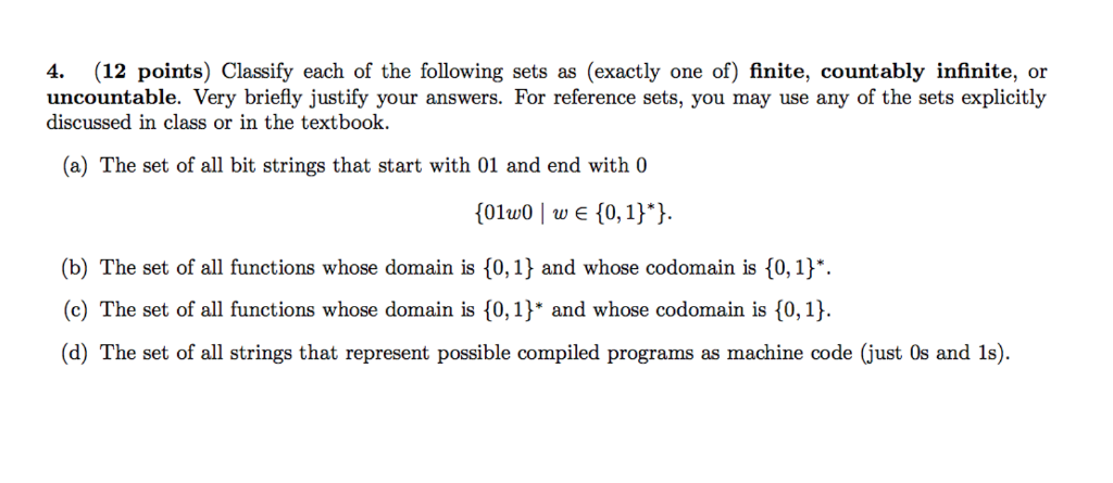 Solved 4. (12 points) Classify each of the following sets as | Chegg.com