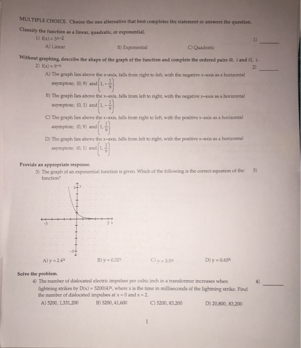 Solved MULTIPLE CHoICE. choose the one alternative that best | Chegg.com