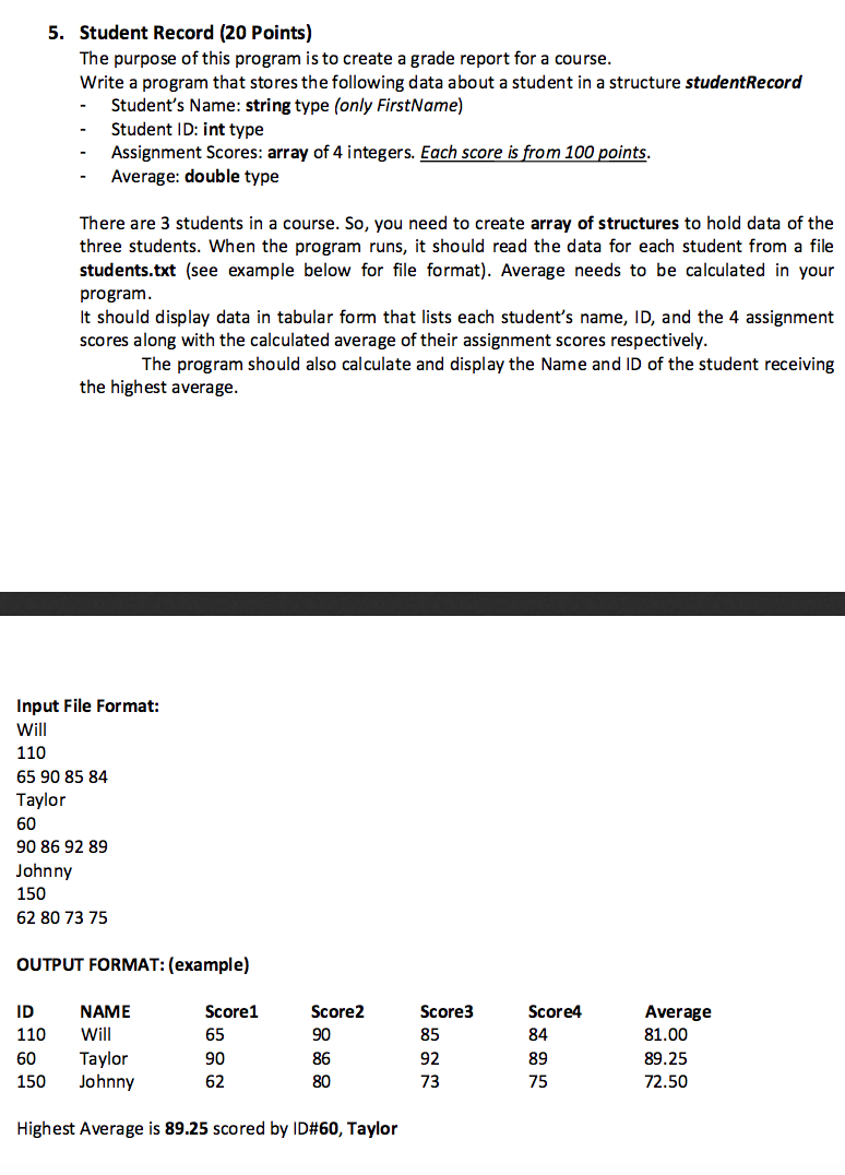 Solved Student Record The purpose of this program is to | Chegg.com