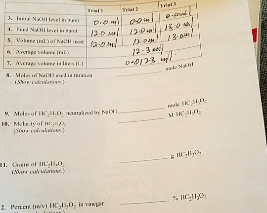 Moles of NaOH used in titration ______ mole NaOH | Chegg.com