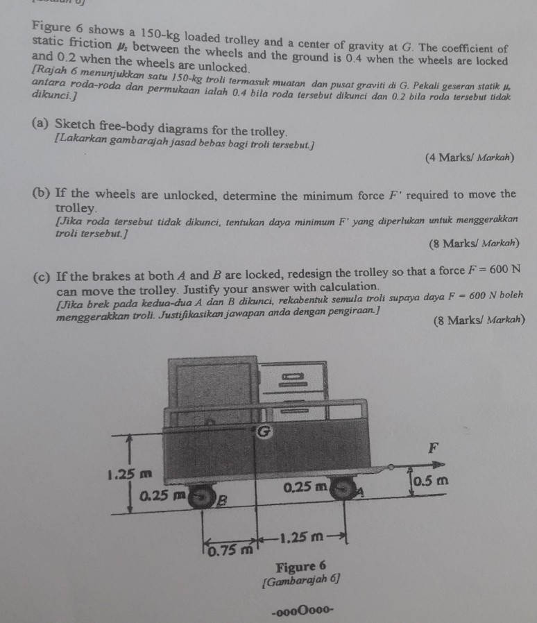 Solved Figure 6 shows a 150-kg loaded trolley and a center | Chegg.com
