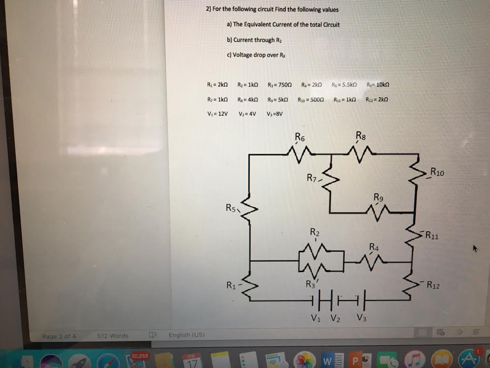 Solved For the following circuit find the following values | Chegg.com