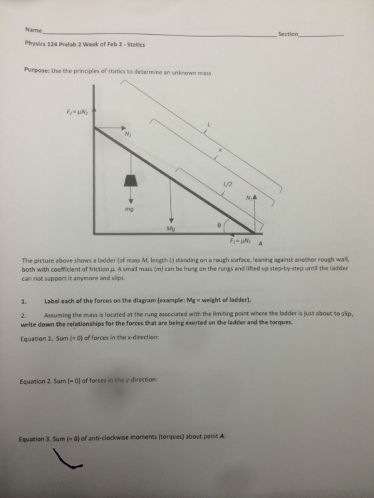 Solved Section Physics 124 Prelab 2 week of Feb 2 -Statics | Chegg.com