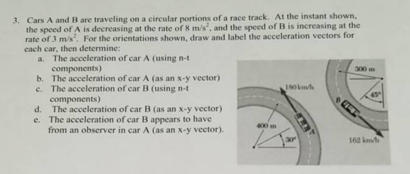 Solved Cars A and B are traveling on a circular portions of | Chegg.com