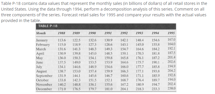 Solved Table P-18 contains data values that represent the | Chegg.com