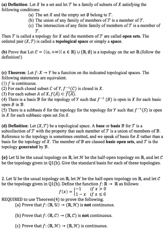 Definition: Let X be a set and let T be a family of | Chegg.com