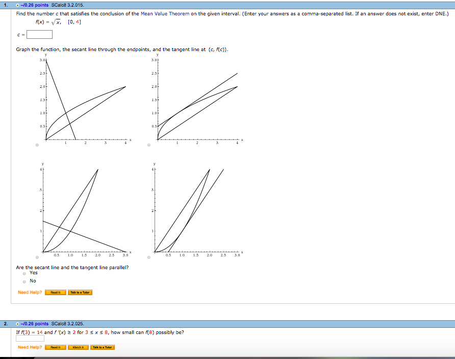 Solved -0.26 points scalc8 3.2.015. Find the number c that | Chegg.com
