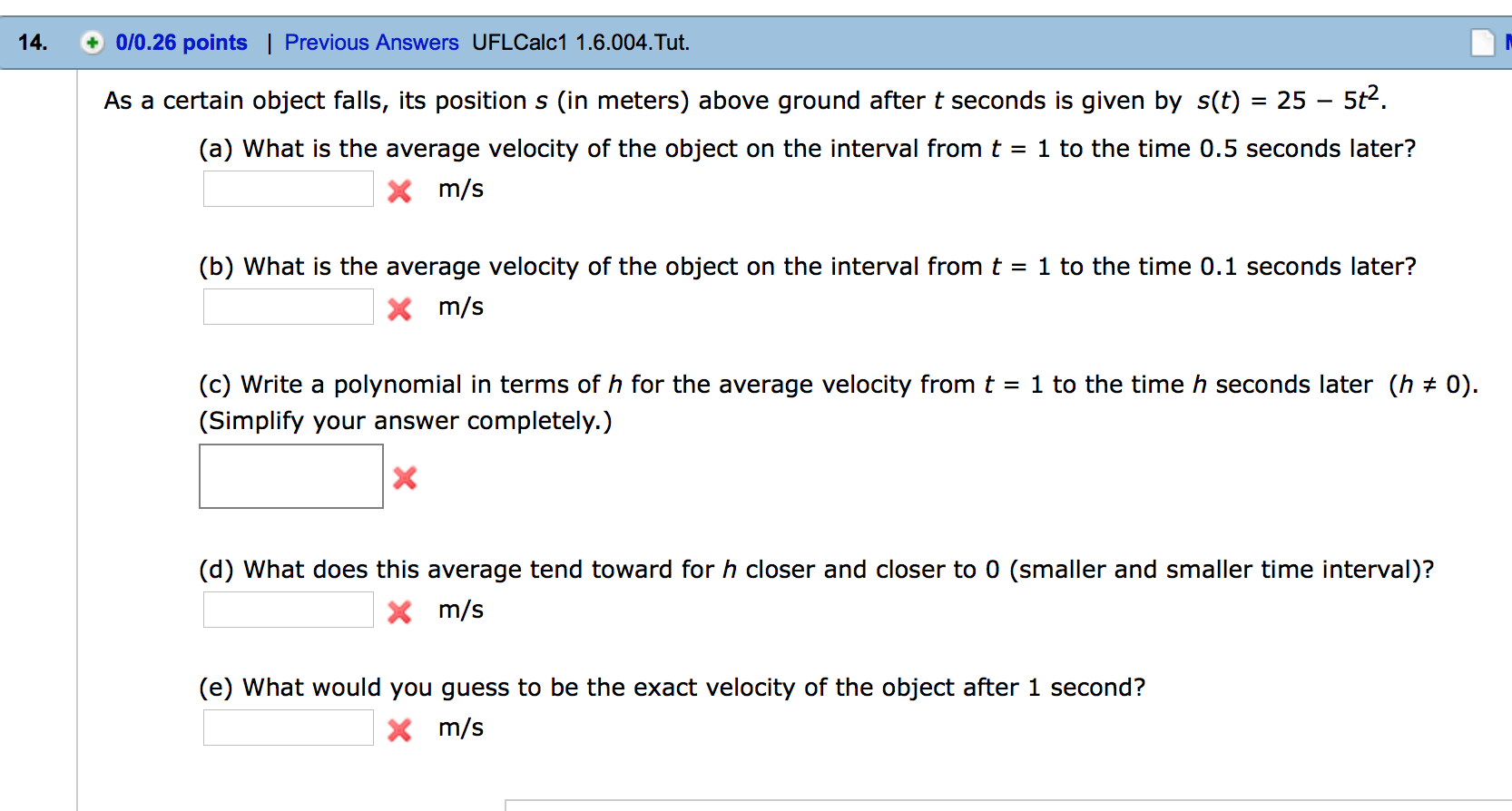 Solved 14. O0/0.26 points | Previous Answers UFLCalc1 | Chegg.com