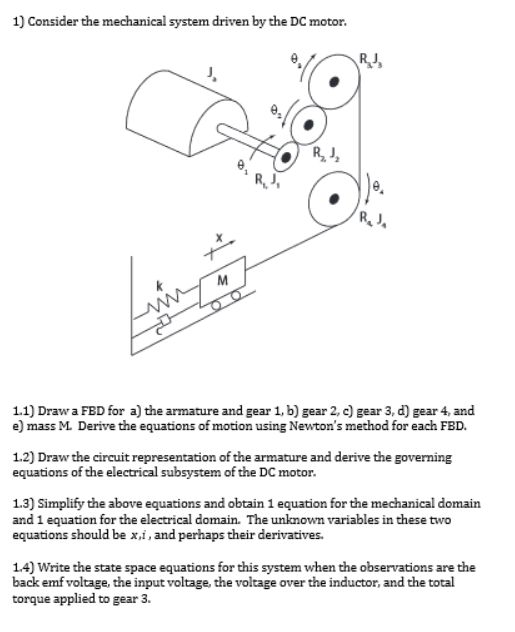 Solved 1) Consider the mechanical system driven by the DC | Chegg.com