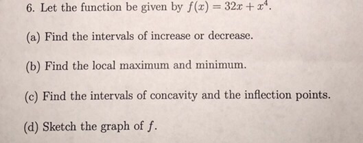 Solved Let the function be given by f(x) = 32x: + x^4. Find | Chegg.com