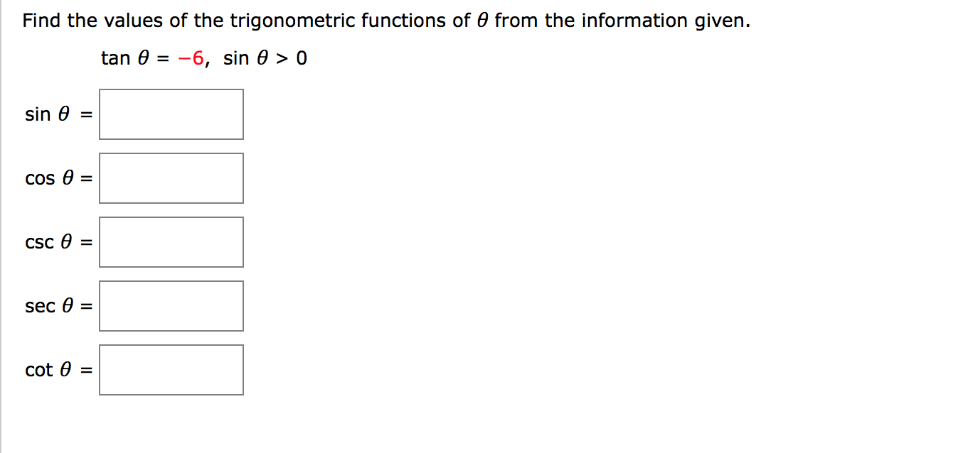 Solved Find the values of the trigonometric functions of | Chegg.com