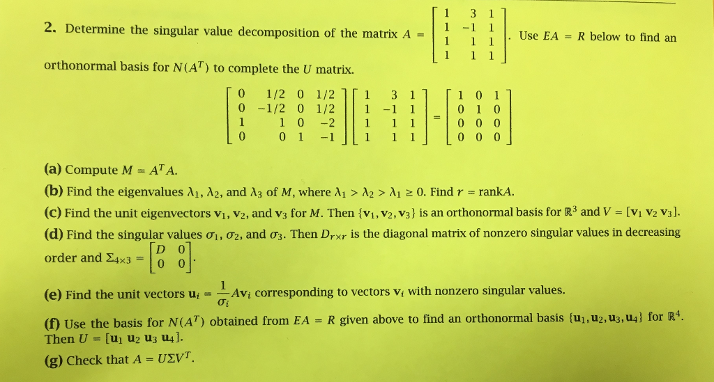 Solved 2. Determine the singular value decomposition of the | Chegg.com
