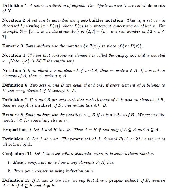 Solved Definition 1 A set is a collection of objects. The | Chegg.com