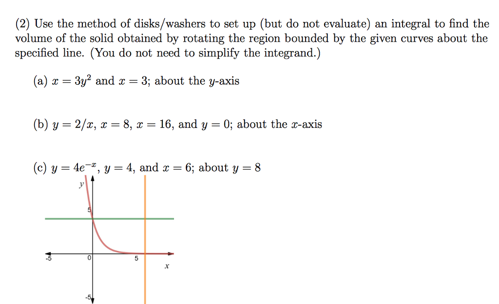 Solved (2) Use the method of disks/washers to set up (but do | Chegg.com