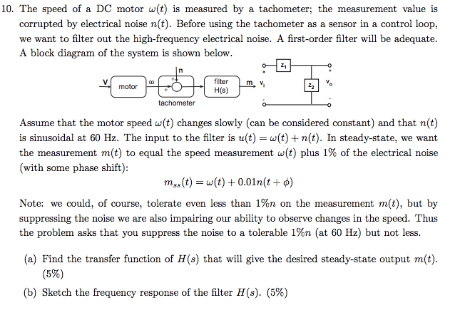 The speed of a DC motor omega(t) is measured by a | Chegg.com
