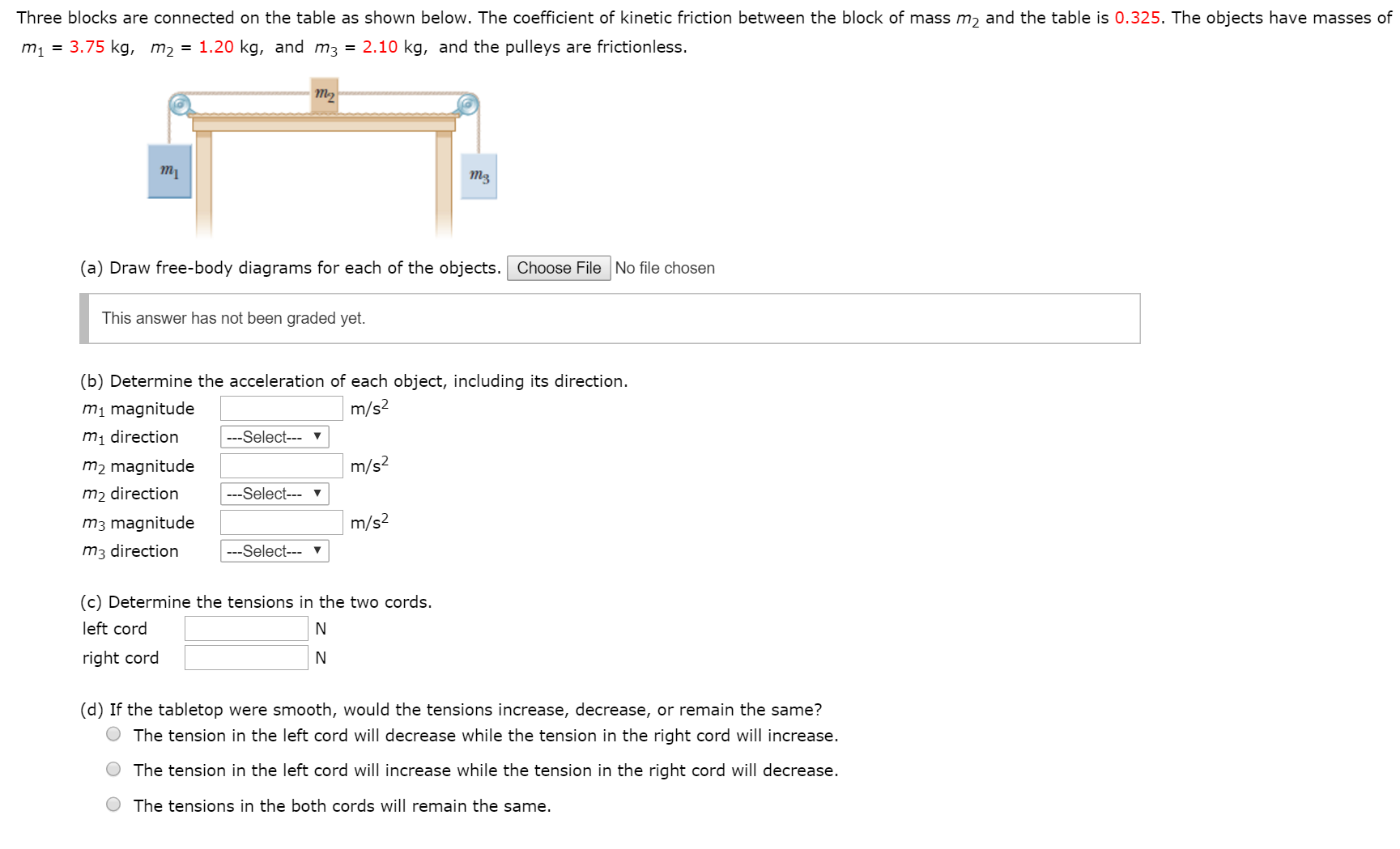 Solved Three blocks are connected on the table as shown | Chegg.com