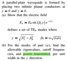 A parallel-plate waveguide is formed by placing two | Chegg.com