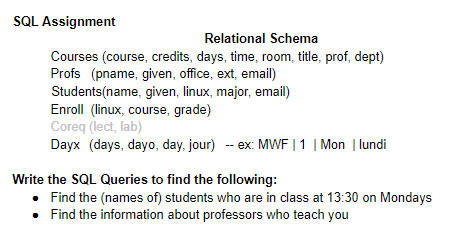 SQL Assignment Relational Schema Courses (course, | Chegg.com