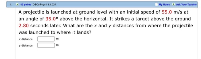Solved A projectile is launched at ground level with an | Chegg.com