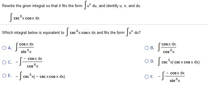 Solved Rewrite the given integral so that it fits the form u | Chegg.com