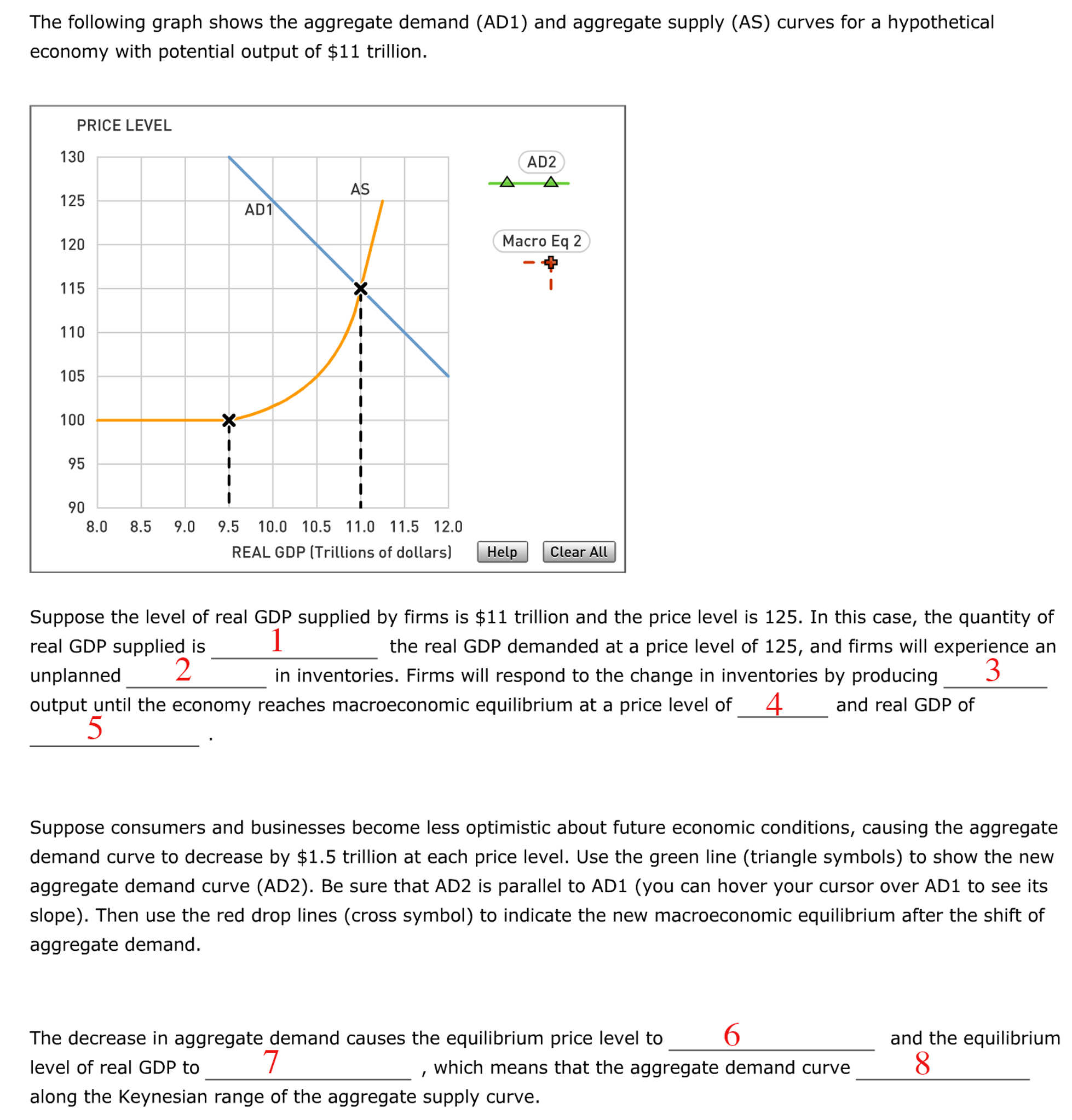 Solved The following graph shows the aggregate demand (AD1) | Chegg.com