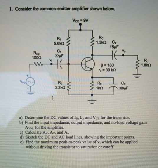 Solved 1. Consider the common-emitter amplifier shown below | Chegg.com