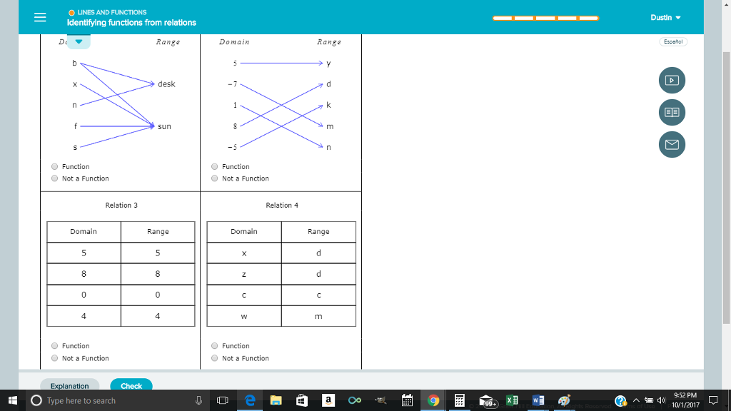 Solved O LINES AND FUNCTIONS Dustin -Identifying functions | Chegg.com