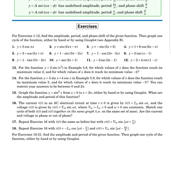 Solved y A sec(ox -) has undefined amplitude, period 2T, and | Chegg.com
