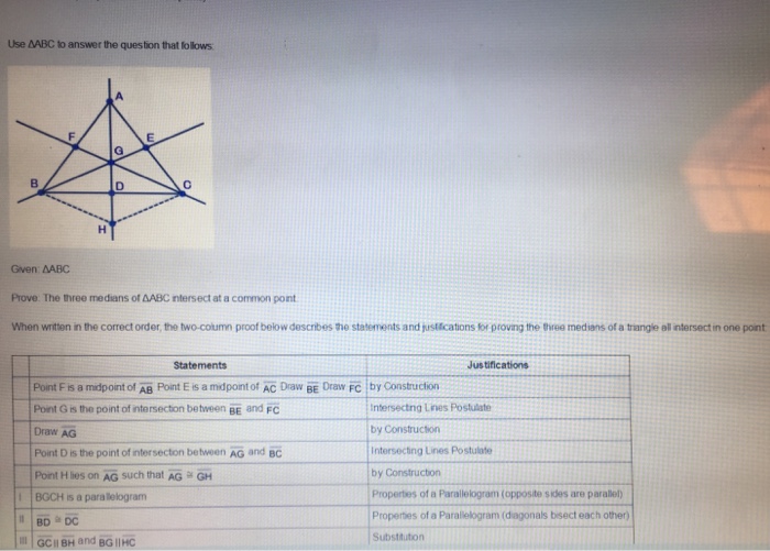Solved Use Delta ABC to answer the question that follows: | Chegg.com