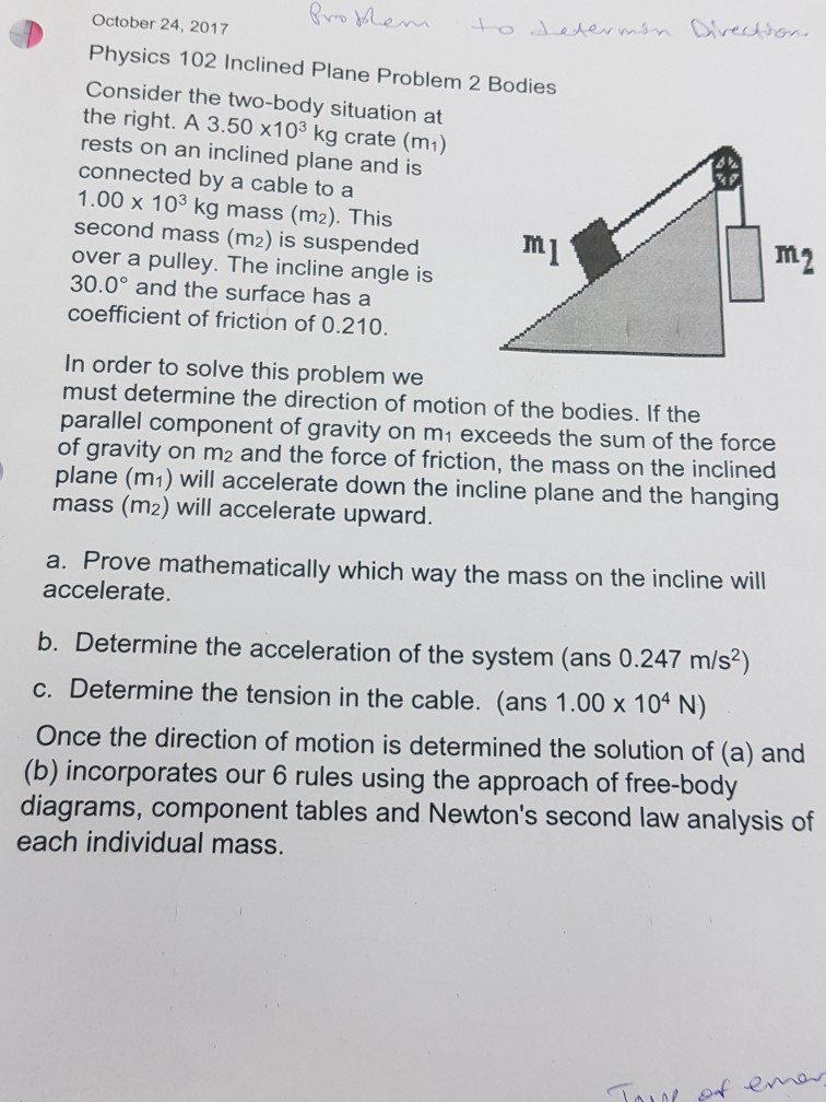 Solved October 24, 2017 Physics 102 Inclined Plane Problem 2 | Chegg.com