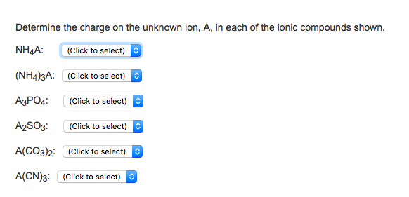 Solved Determine the charge on the unknown ion, A, in each | Chegg.com