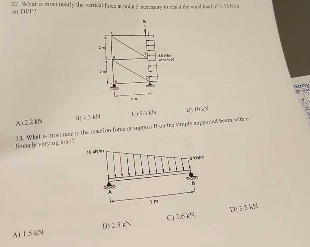 Solved What is most nearly the vertical force at point F | Chegg.com