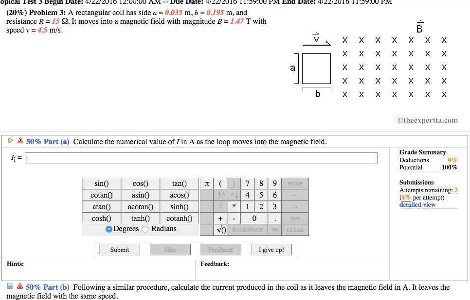 Solved: A Rectangular Coil Has Side A = 0.035 M,b = 0.195 ... | Chegg.com