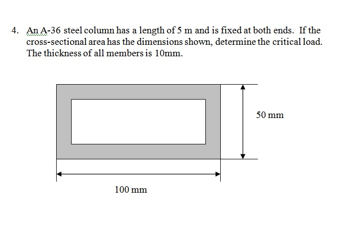 Solved An A-36 steel column has a length of 5 m and is fixed | Chegg.com