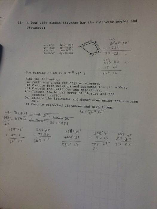 A 4 Sided Traverse Is Given Find All Of The 