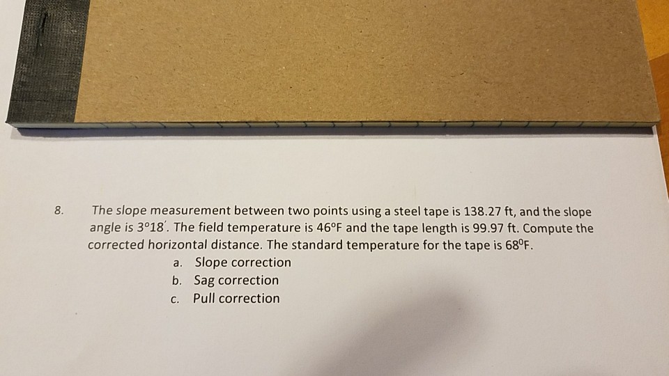 Solved 8. The slope measurement between two points using a | Chegg.com