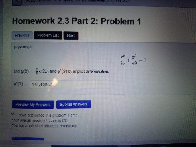 Solved Homework 2.3 Part 2: Problem 1 Previous Problem List | Chegg.com