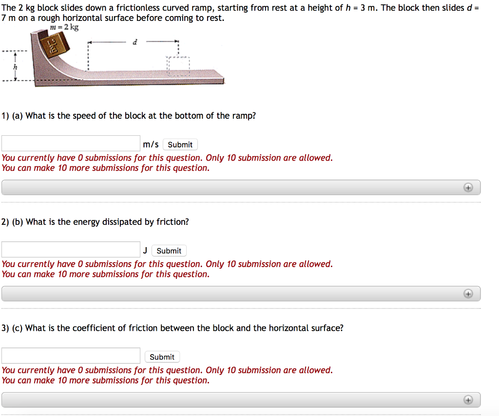 Solved The 2 kg block slides down a frictionless curved | Chegg.com