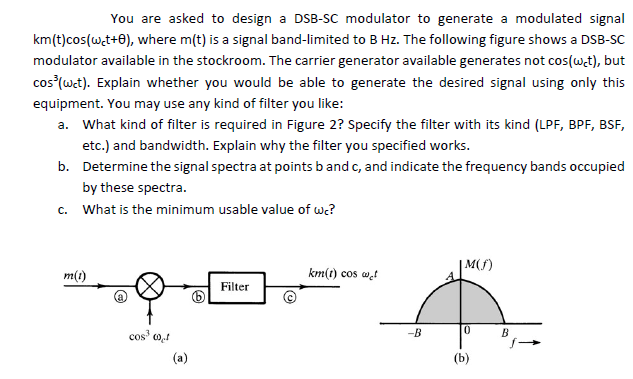 Solved You are asked to design a DSB-SC modulator to | Chegg.com