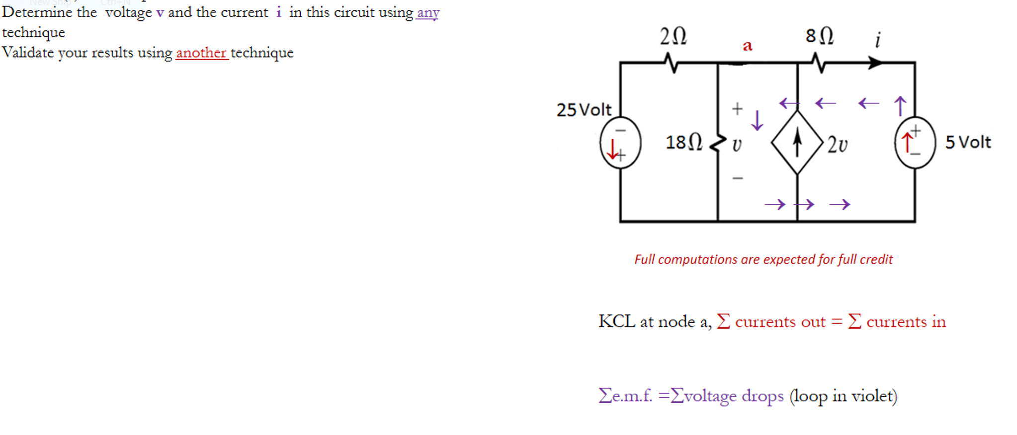 Solved Determine The Voltage V And The Current I In This