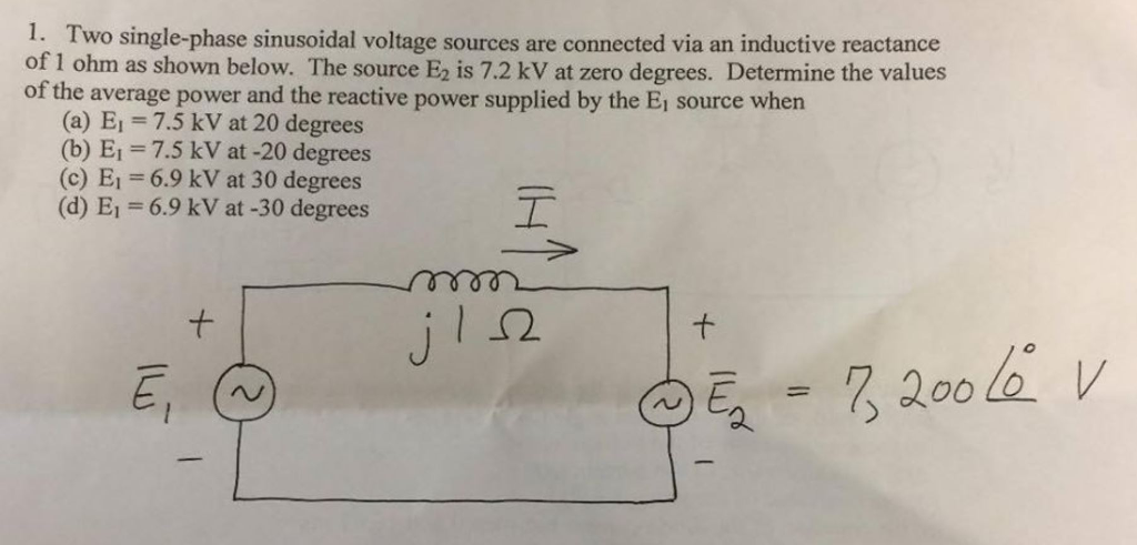 Solved 1. Two single-phase sinusoidal voltage sources are | Chegg.com