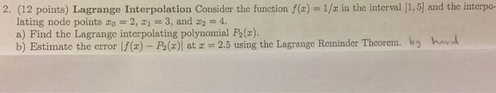 Solved Lagrange Interpolation Consider the function f(x) = | Chegg.com