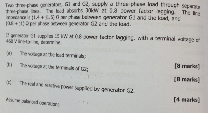 Solved Two three-phase generators, G1 and G2, supply a | Chegg.com