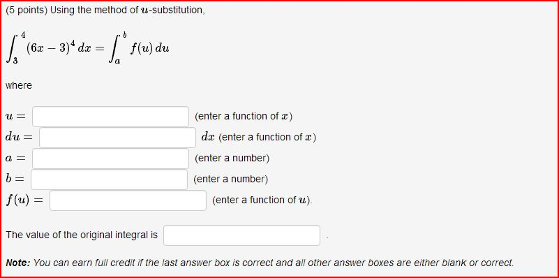 Solved (5 points) Using the method of u-substitution, (6-3)4 | Chegg.com