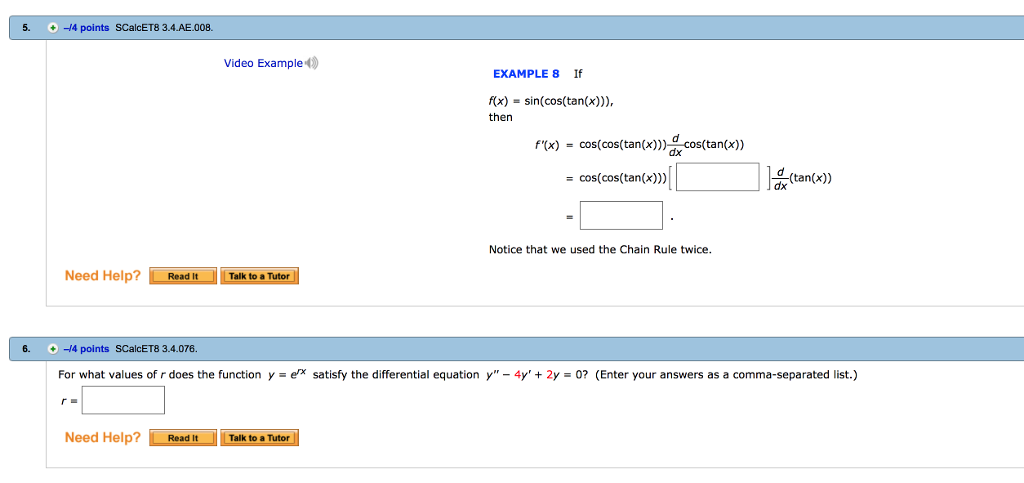 Solved 5. 14 points SCalcET8 3.4.AE.008. Video Example | Chegg.com