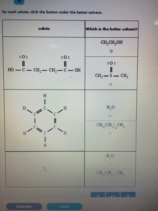 Solved For each solute, click the button under the better | Chegg.com