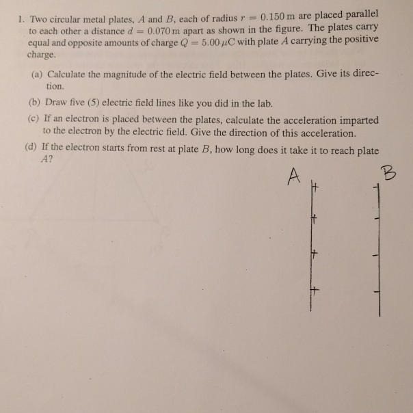 Solved 1. Two circular metal plates. A and B, each of | Chegg.com
