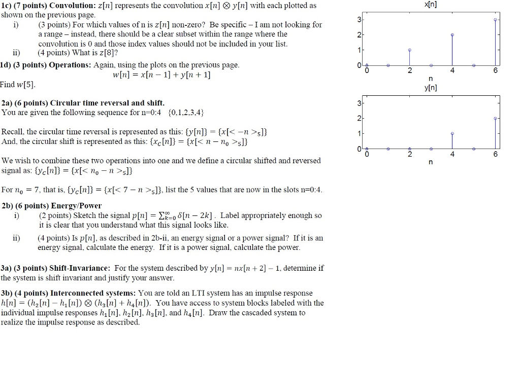 Solved xIn] 10(7 points) Convolution: z[n] represents the | Chegg.com