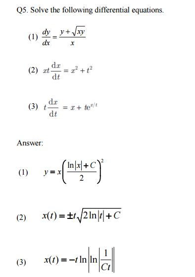 Solved Solve the following differential equations. dy/dx = | Chegg.com